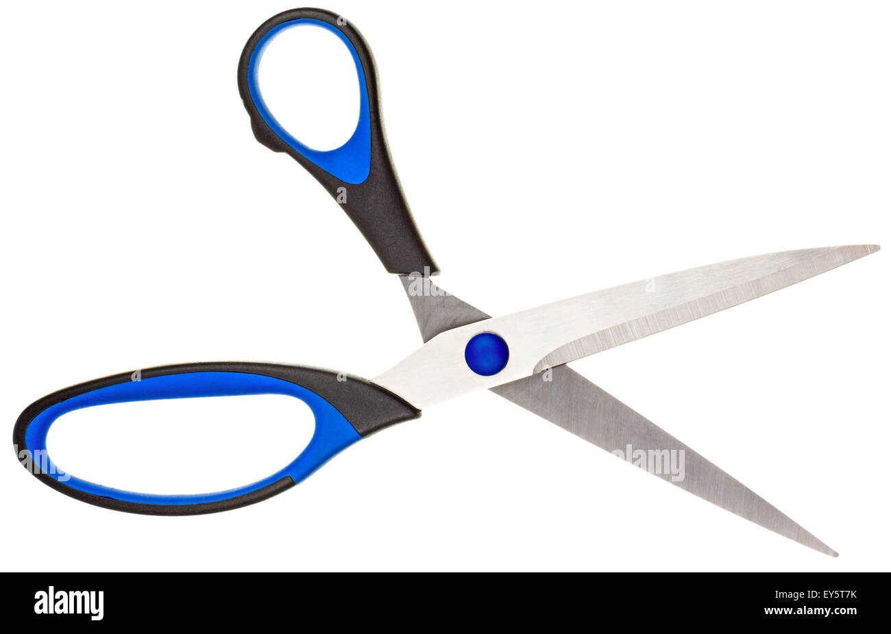 the black and blue scissors open isolated on white background Stock ...