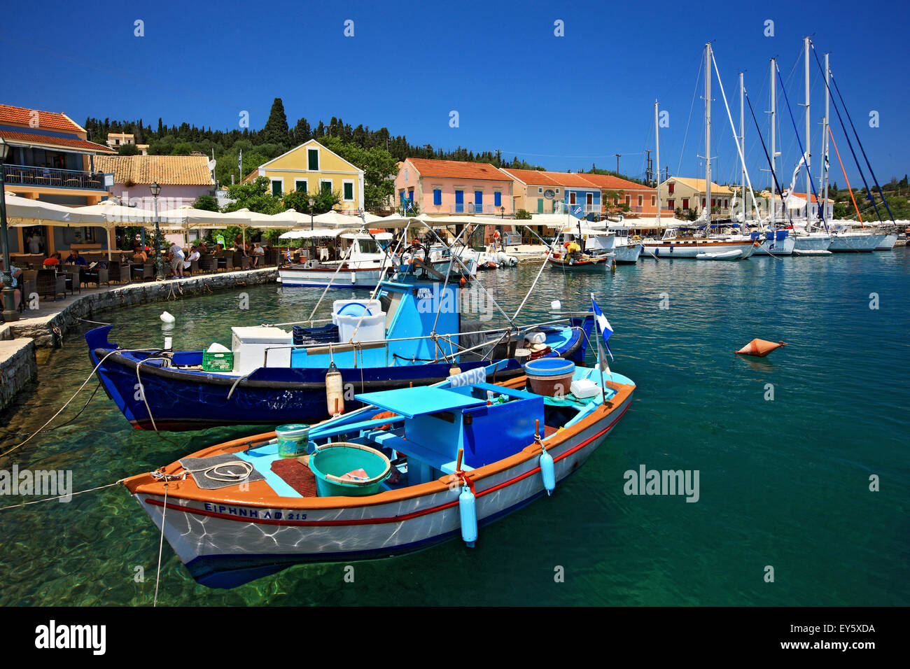 Kefalonia island, Greece. Partial view of Fiskardo village one of the ...