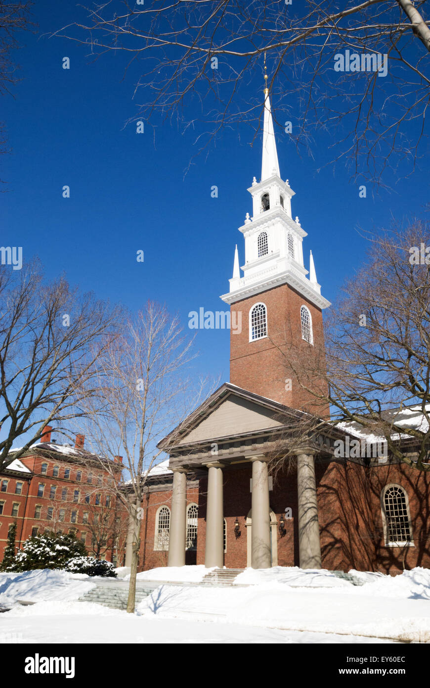Harvard University in the snow/winter - Memorial Church on the Harvard ...