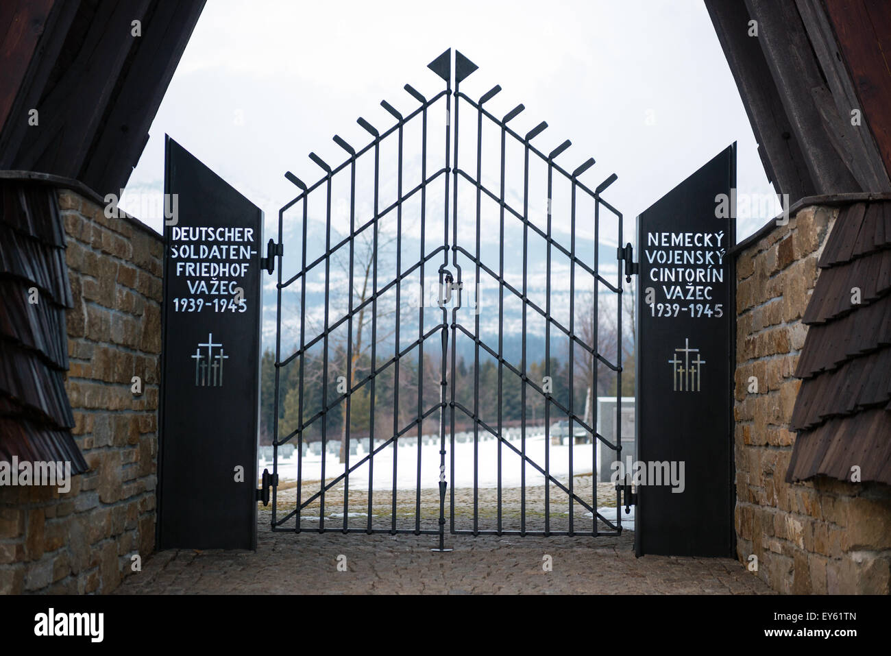 Entrance gate to German military cemetery from WWII in Vazec, Slovakia ...