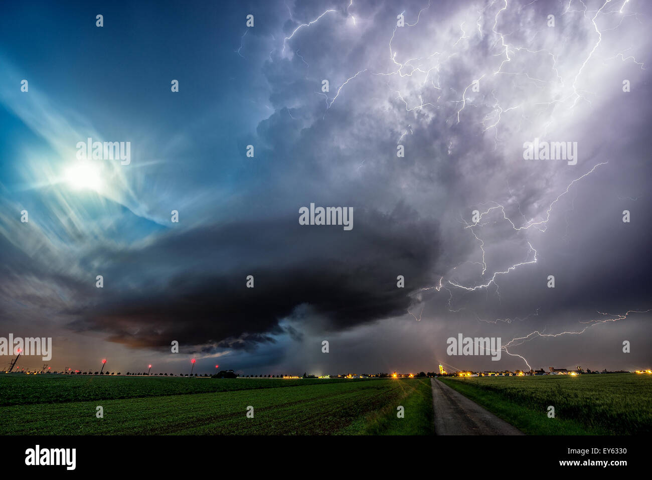 Supercell storms over the countryside at night - France Mesocyclone and ...