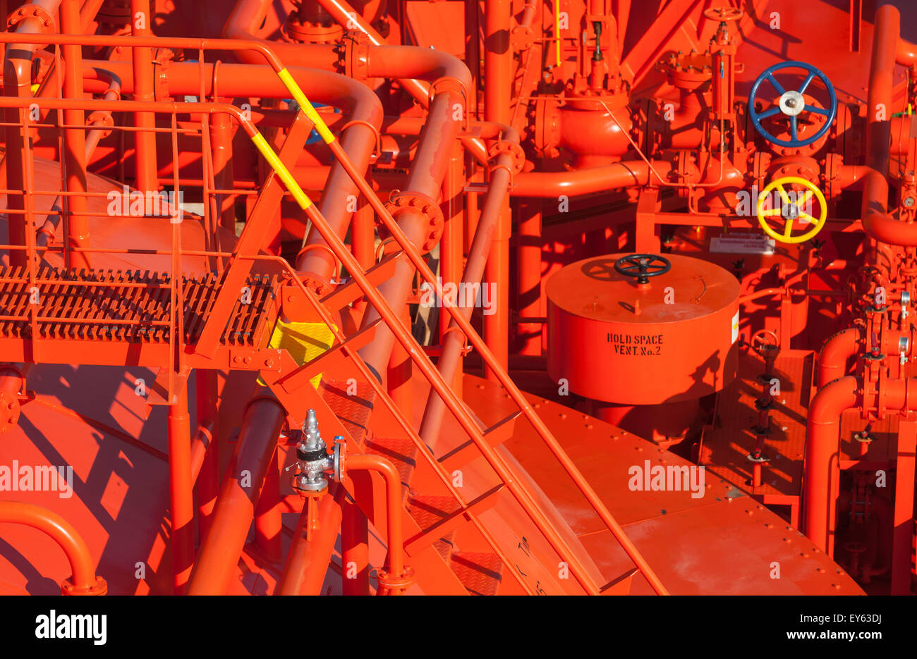 Equipment of red Liquefied Petroleum Gas tanker Stock Photo - Alamy