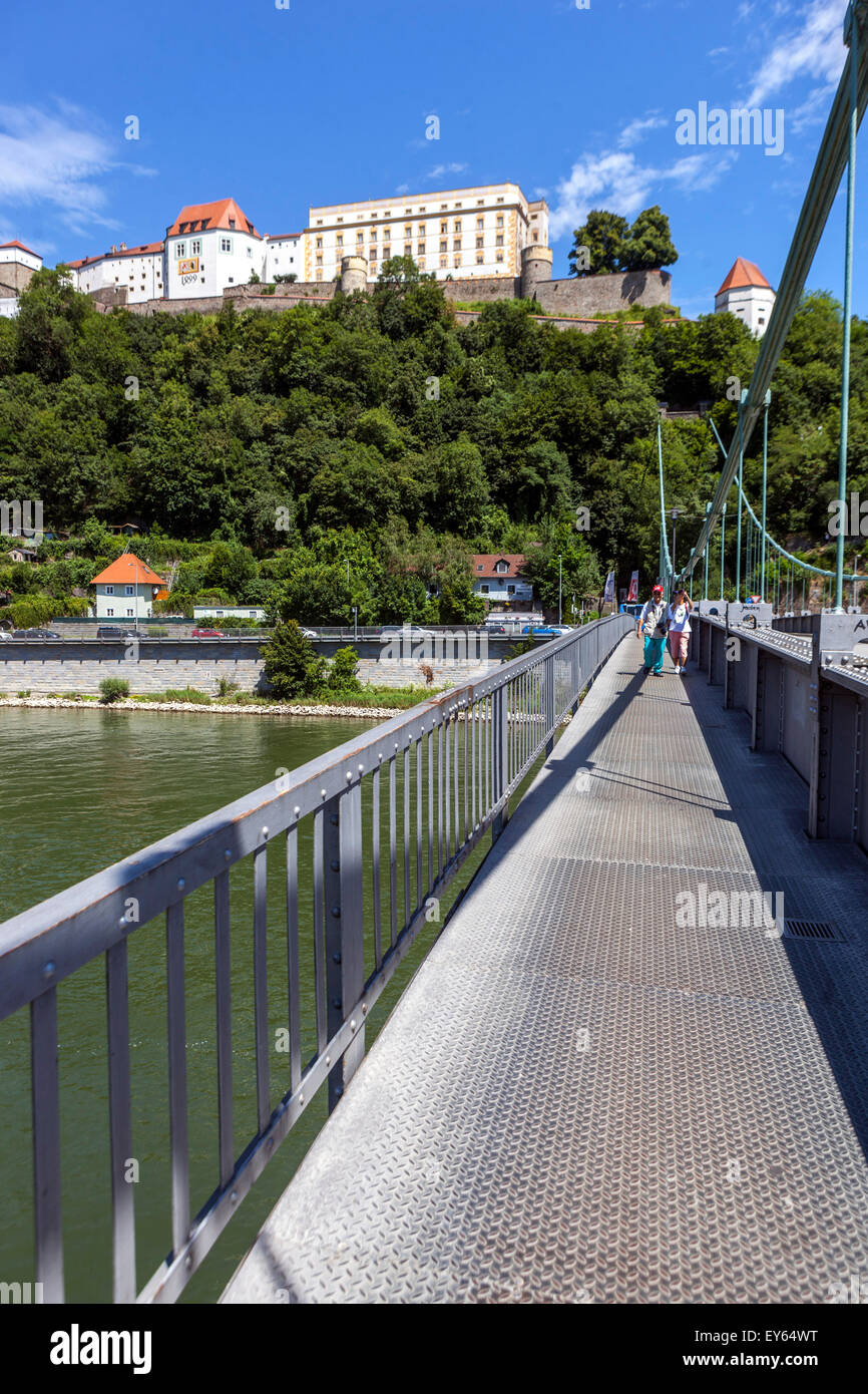 Bridge over the Danube, Veste Oberhaus Fortress, Passau, Lower Bavaria ...