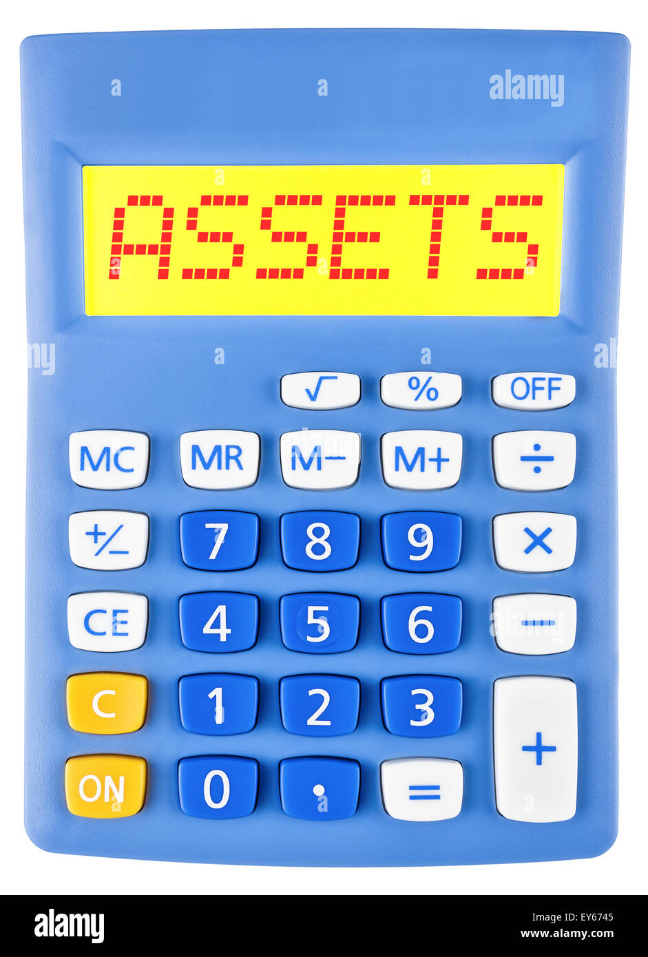 Calculator with ASSETS on display on white background Stock Photo - Alamy
