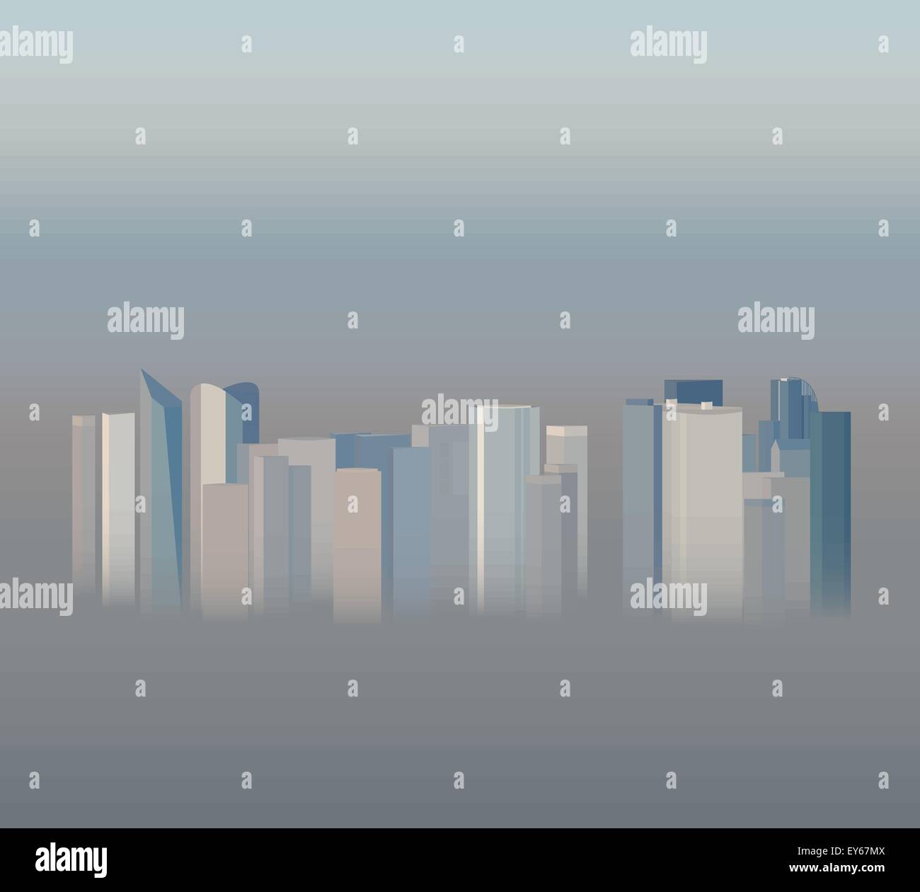 High-rise office city buildings in the smog, vector illustration Stock ...