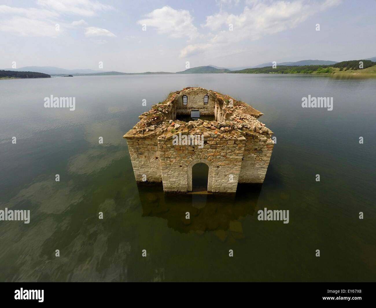 These images shot from a drone show the submerged Church of St. Ivan ...