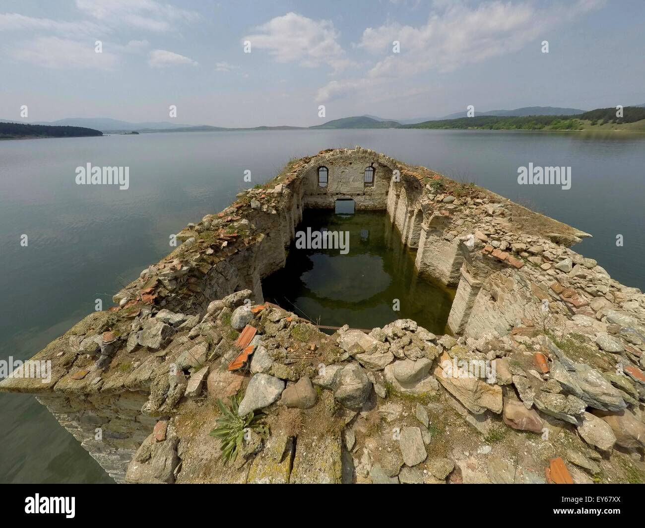 These images shot from a drone show the submerged Church of St. Ivan ...