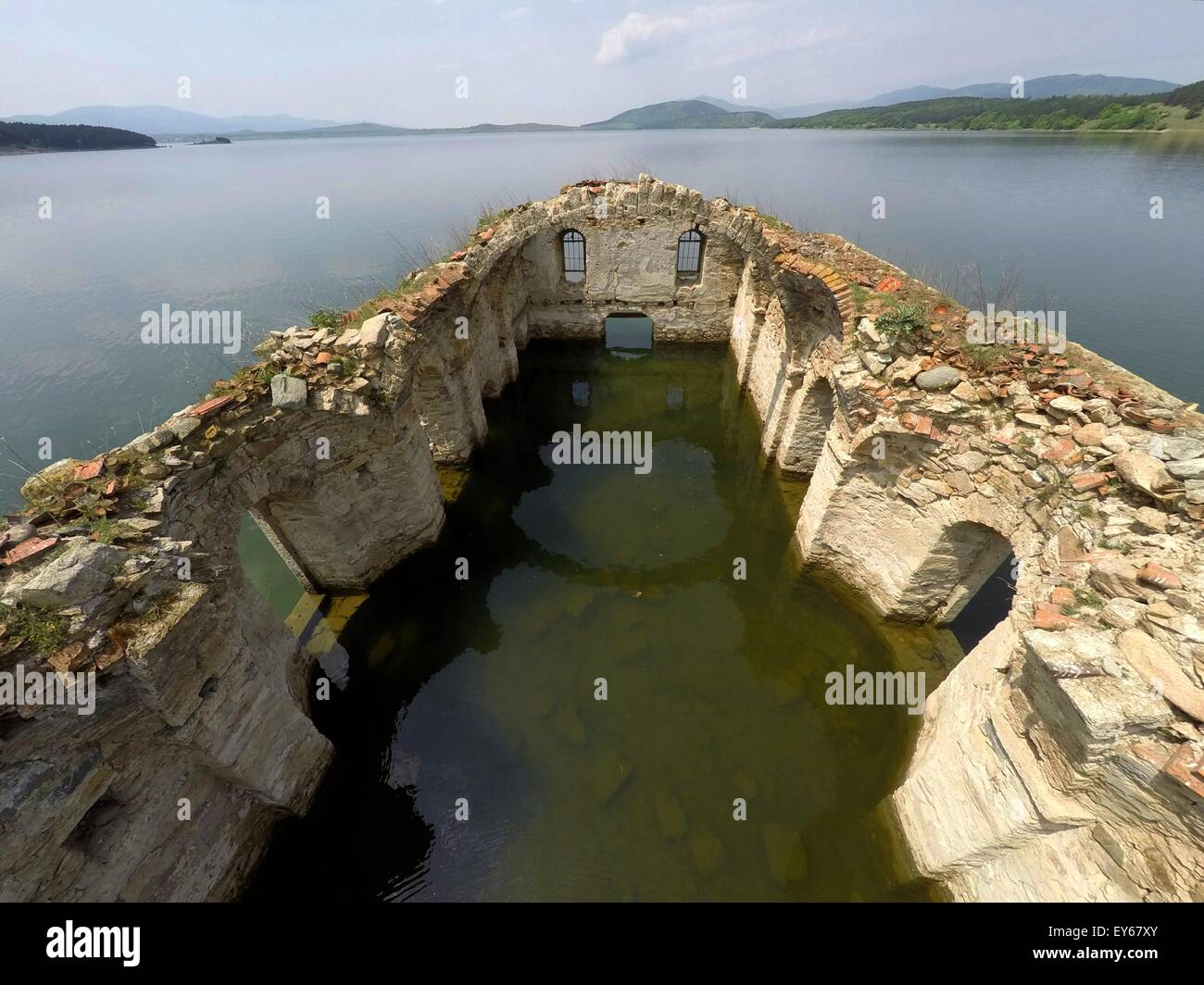 These images shot from a drone show the submerged Church of St. Ivan ...