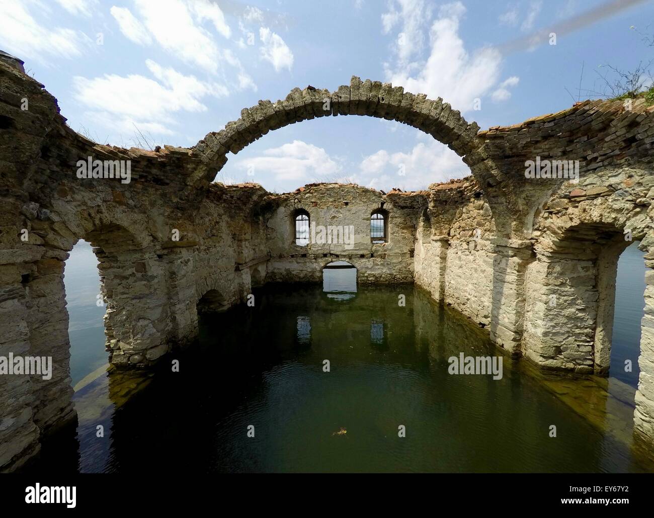 These images shot from a drone show the submerged Church of St. Ivan ...