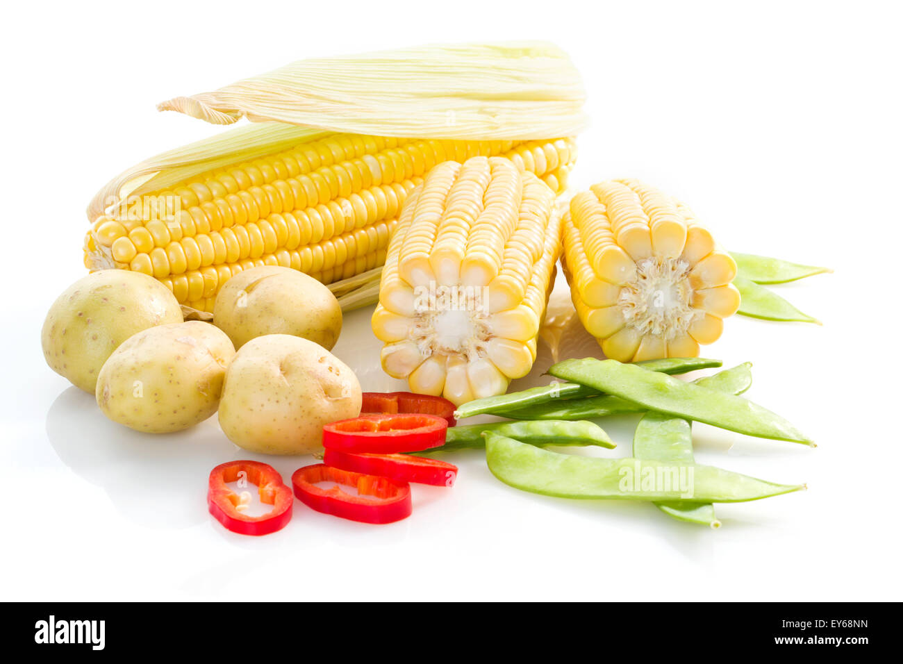 Fresh corn cobs and vegetables Stock Photo - Alamy