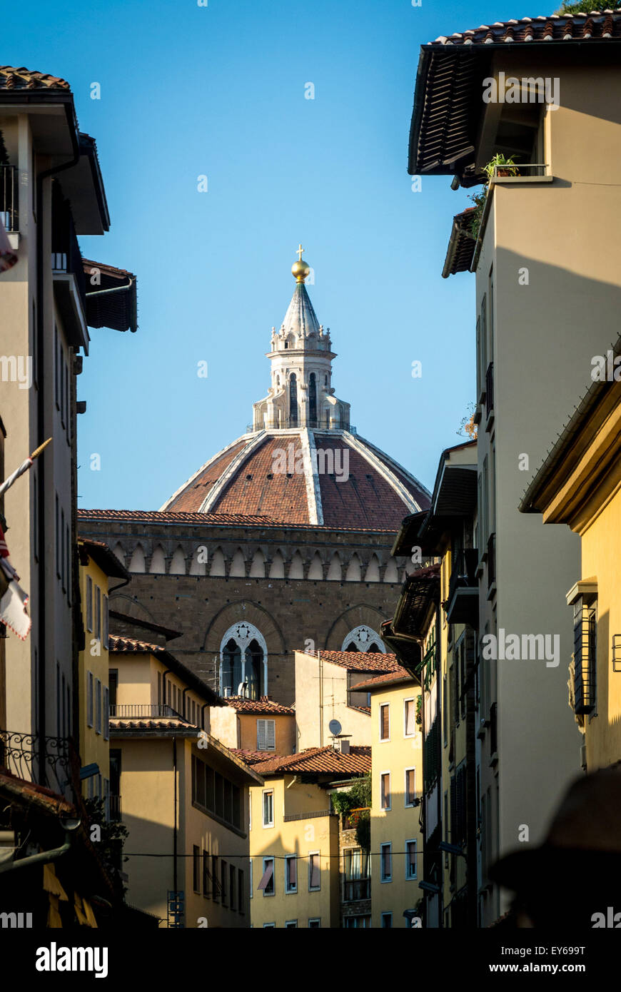 Traditional yellow rendered buildings of Florence with the cathedral ...