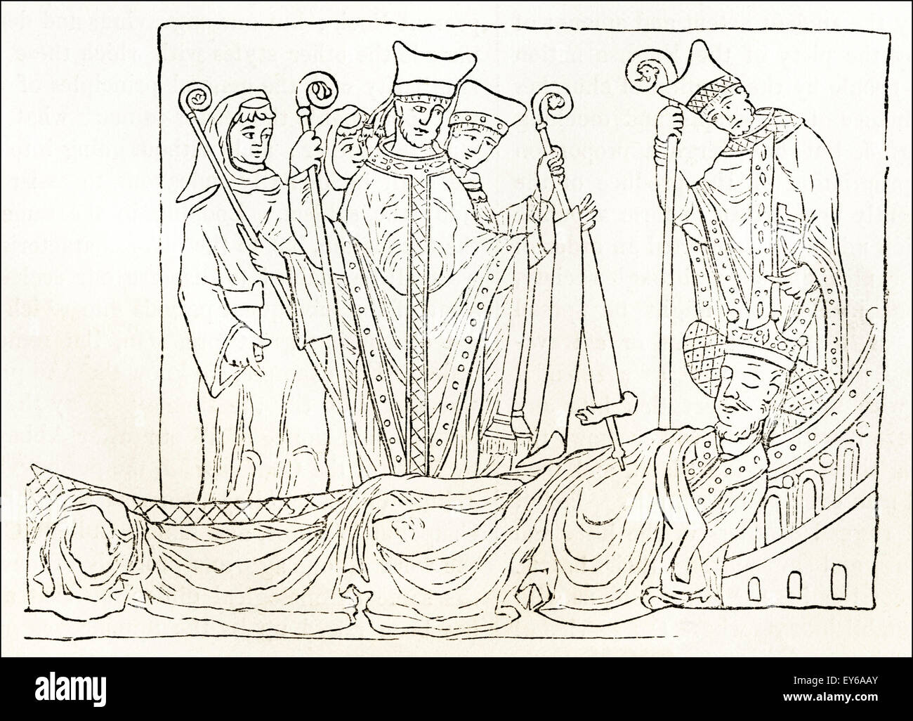 Henry I King of England being given last rites by the clergy. Victorian ...