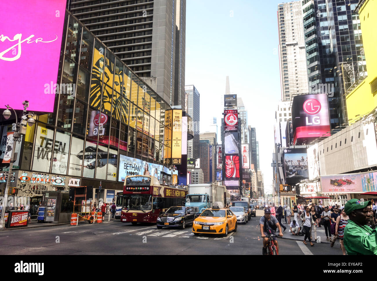 Times Square traffic, commercial intersection, yellow cabs, New York ...