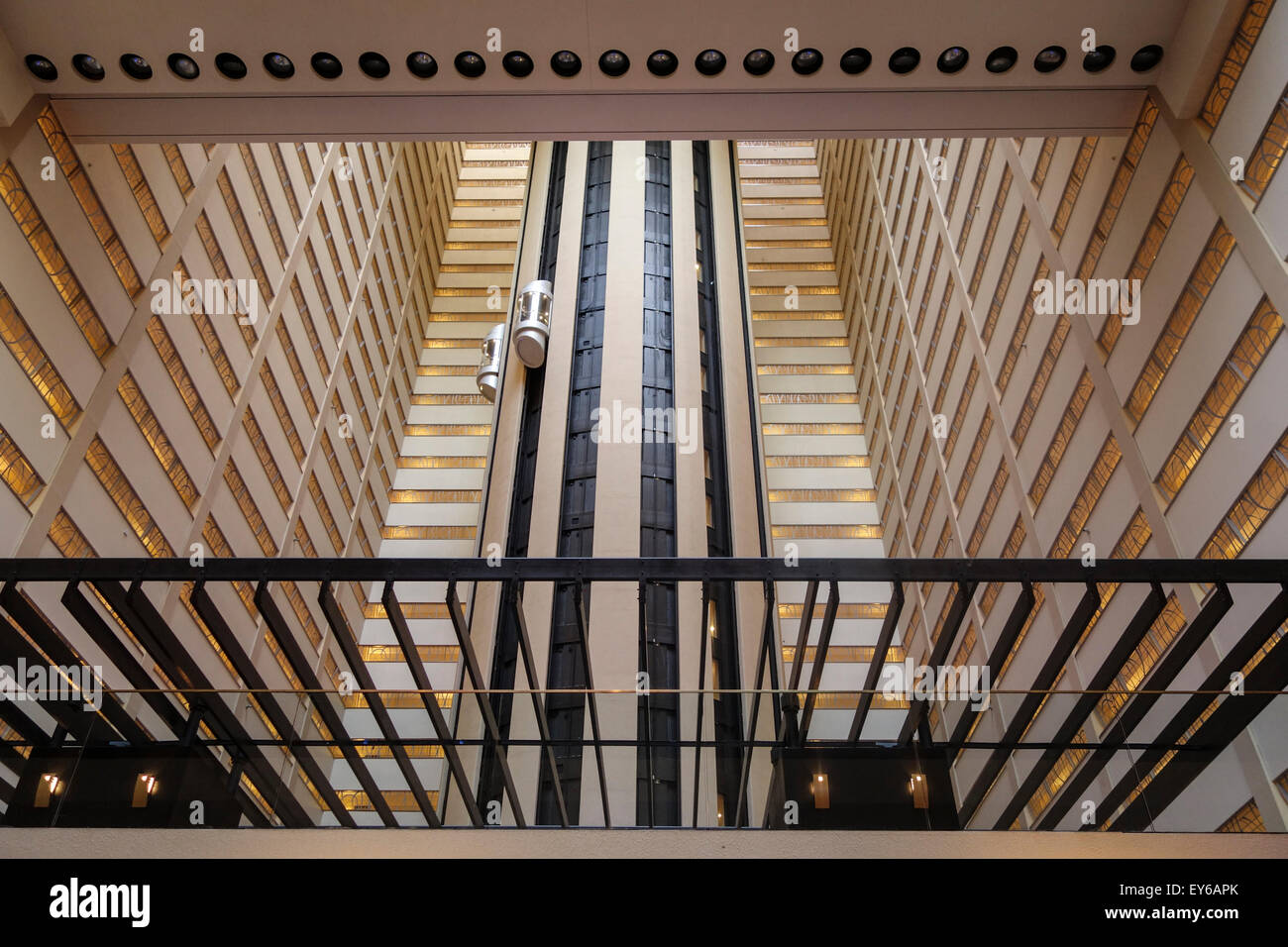 Interior of the Marriott Marquis, Atrium View, with elevators, Times ...