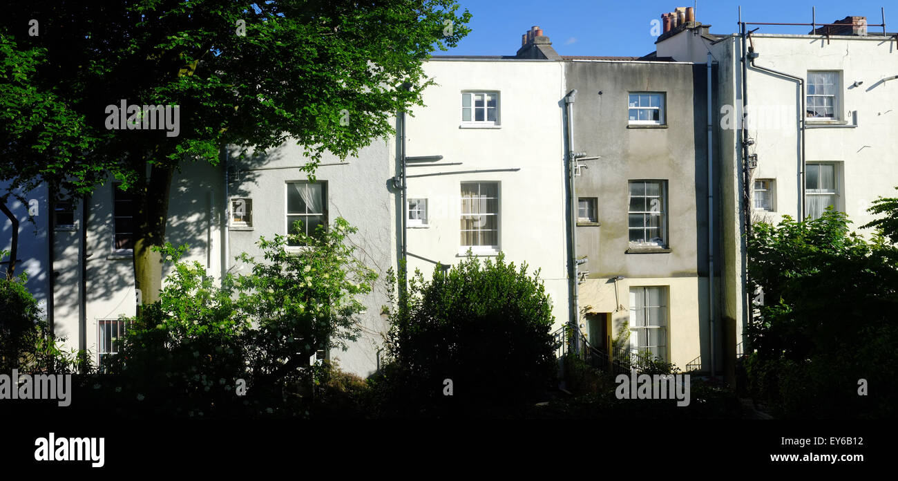 The view of the back of a row of terraced houses in the Clifton area of ...