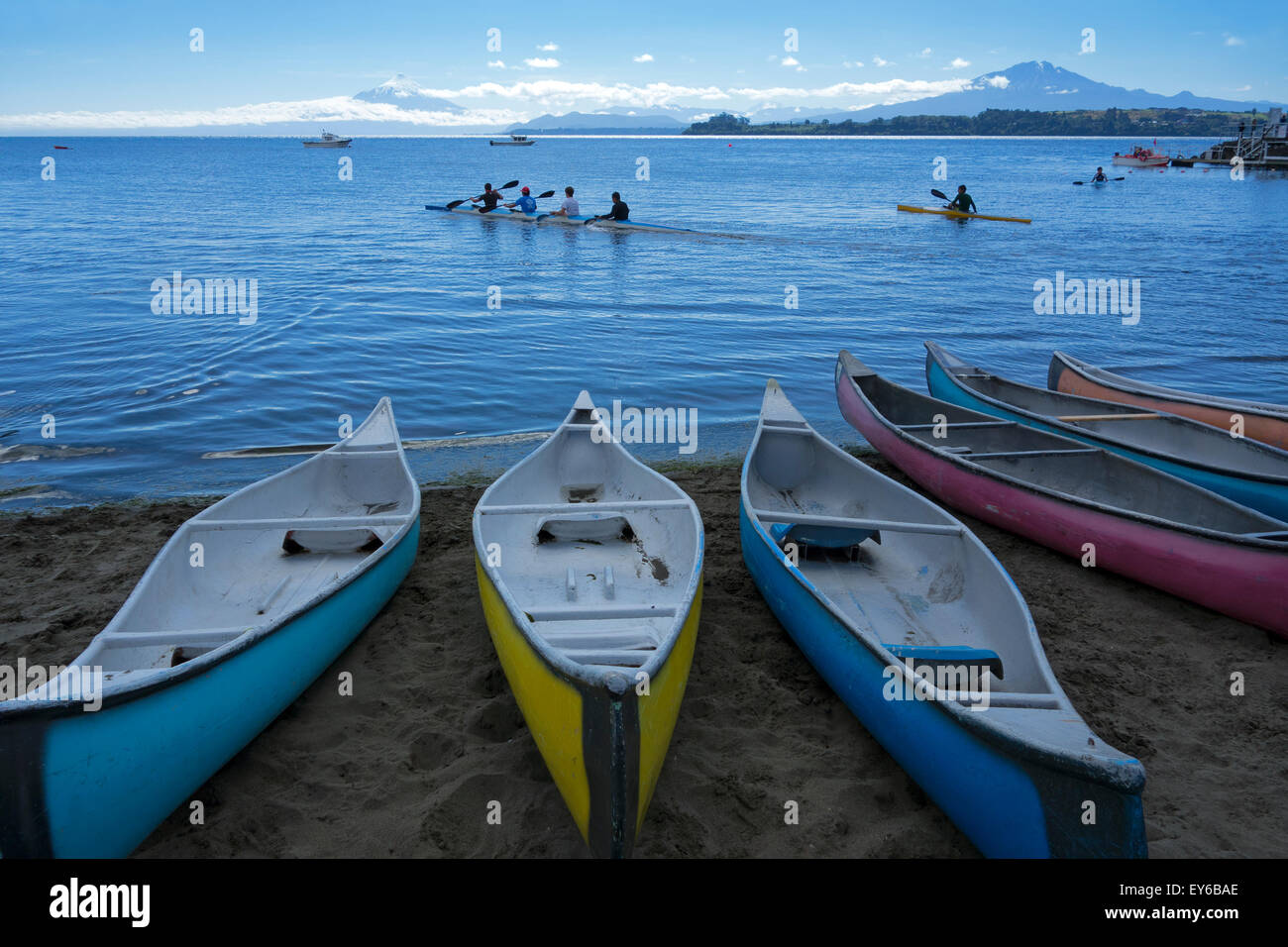 Canoes and kayaks. Puerto Varas. Los Lagos region. Chile Stock Photo ...