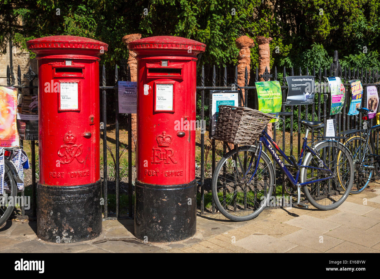 Red post boxes and bicycles Cambridge city centre Cambridgeshire ...
