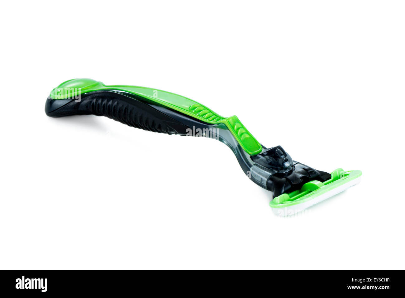 Close-up of a black & green men's razor, isolated on white background ...