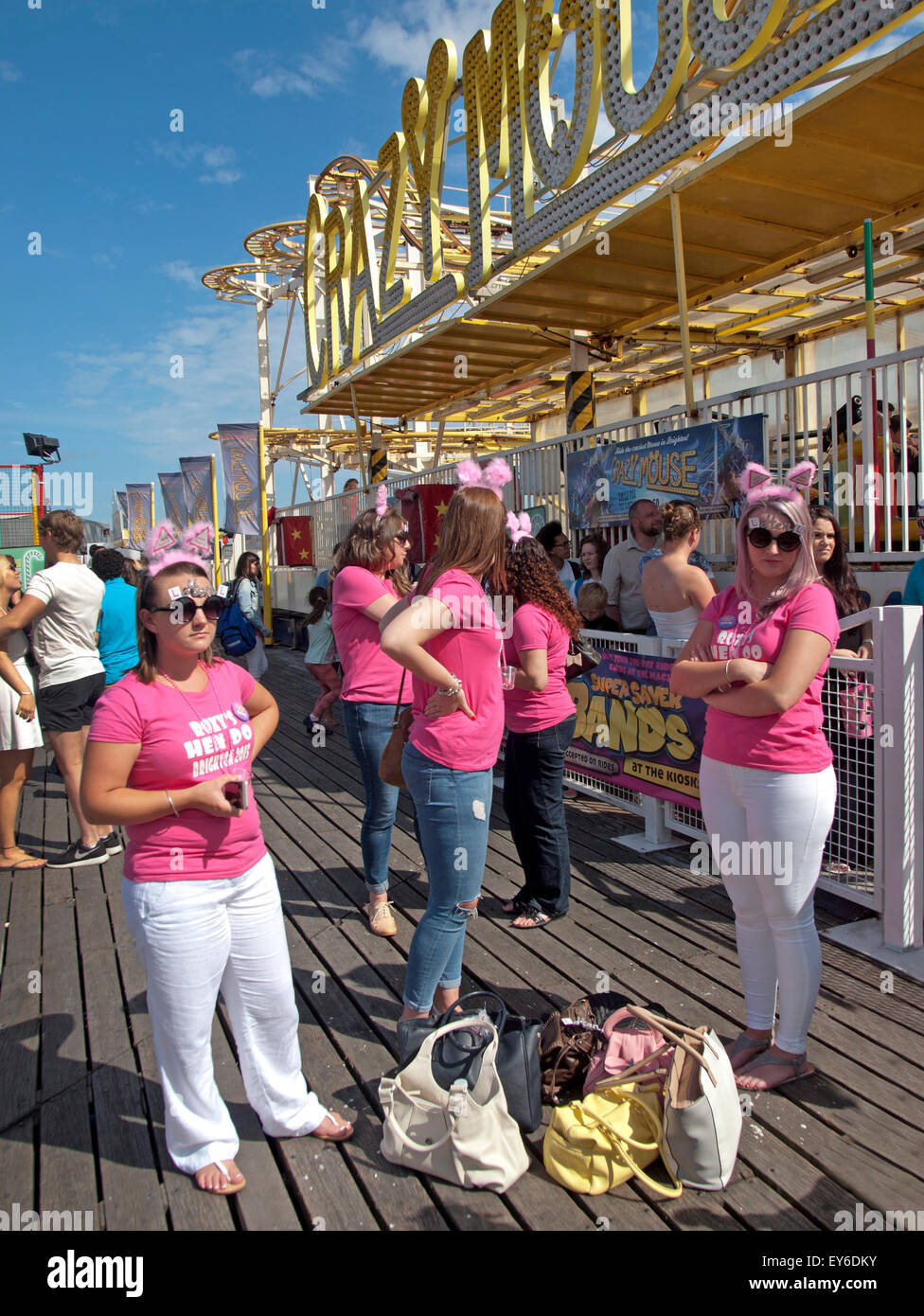Girls in pink on a hen do in Brighton Stock Photo - Alamy