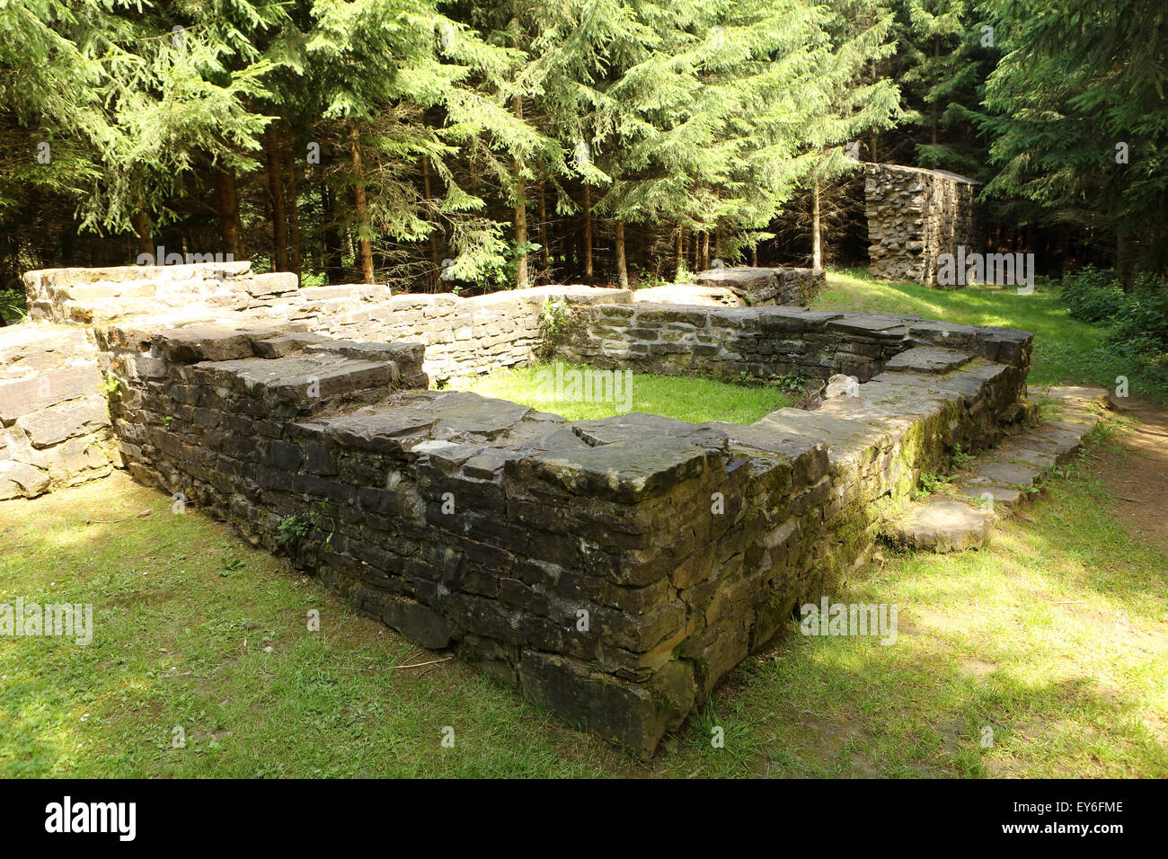 Ruins of the Roman era wall and tower at Rainau-Schwabsberg near Aalen ...