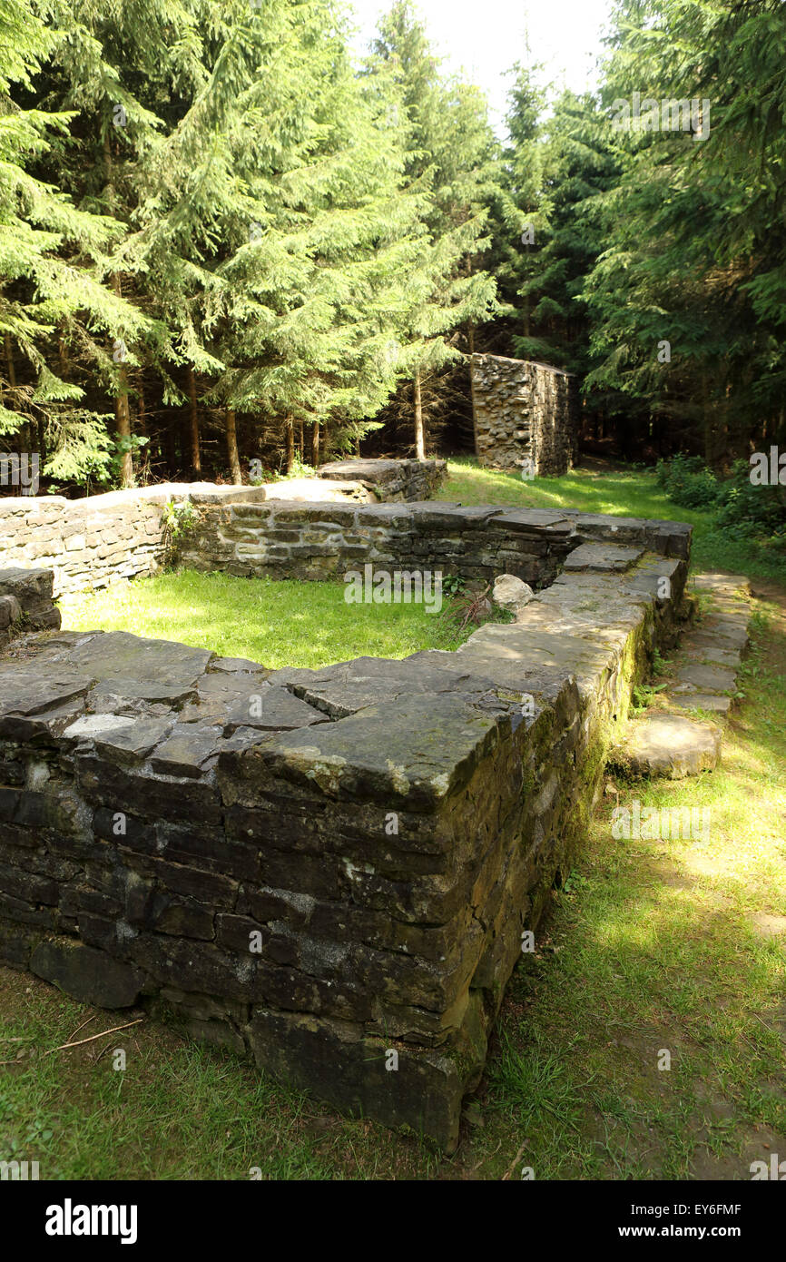 Ruins of the Roman era wall and tower at Rainau-Schwabsberg near Aalen ...
