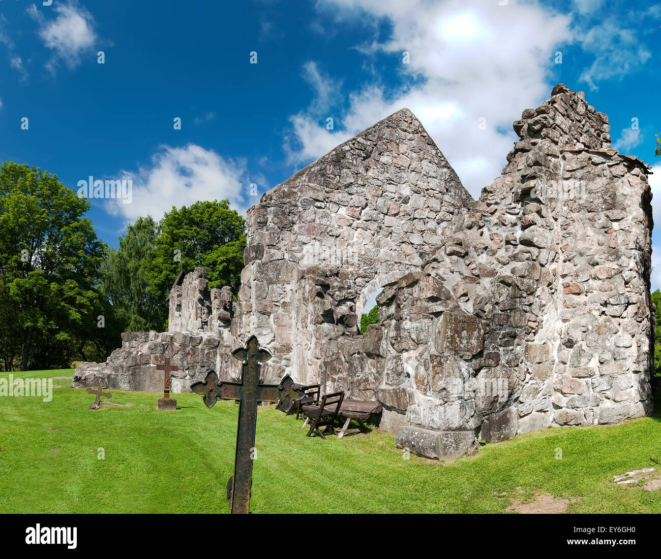 The ruins of the first Rya church. It was completed in the late 1100s ...