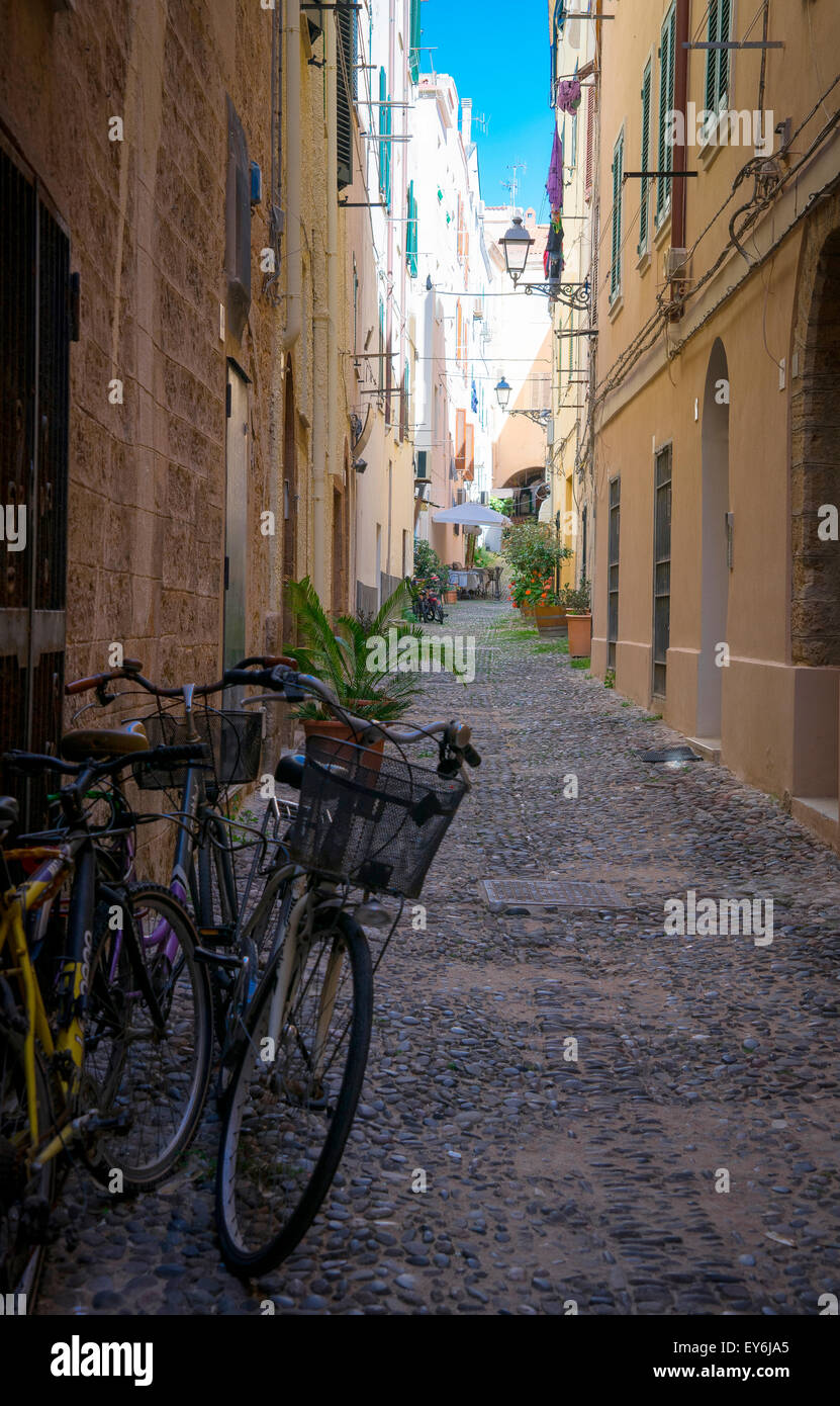 Old town street in Alghero, Sardinia Stock Photo - Alamy