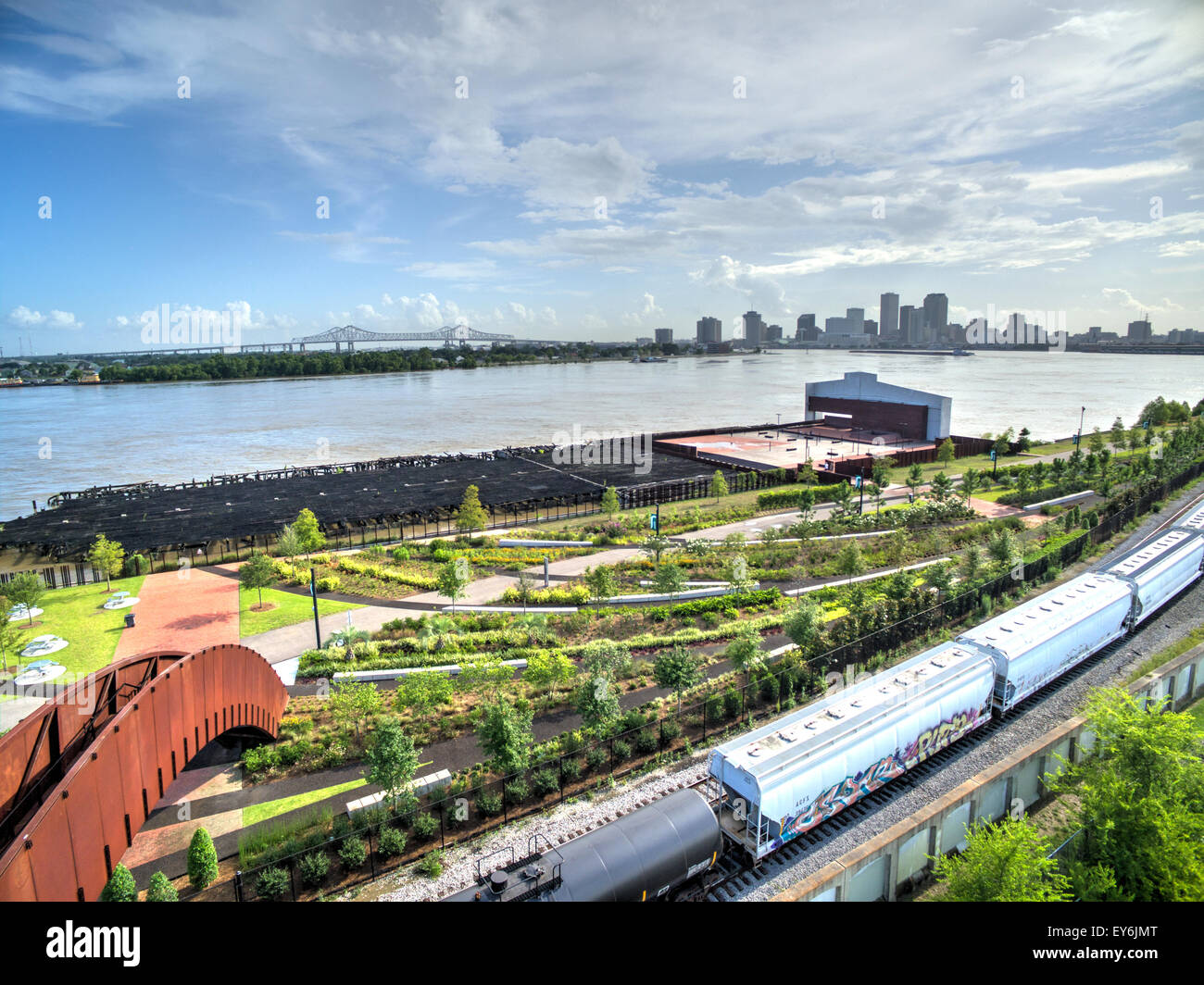 New Orleans Crescent Park and Skyline as seen from above in the Bywater ...