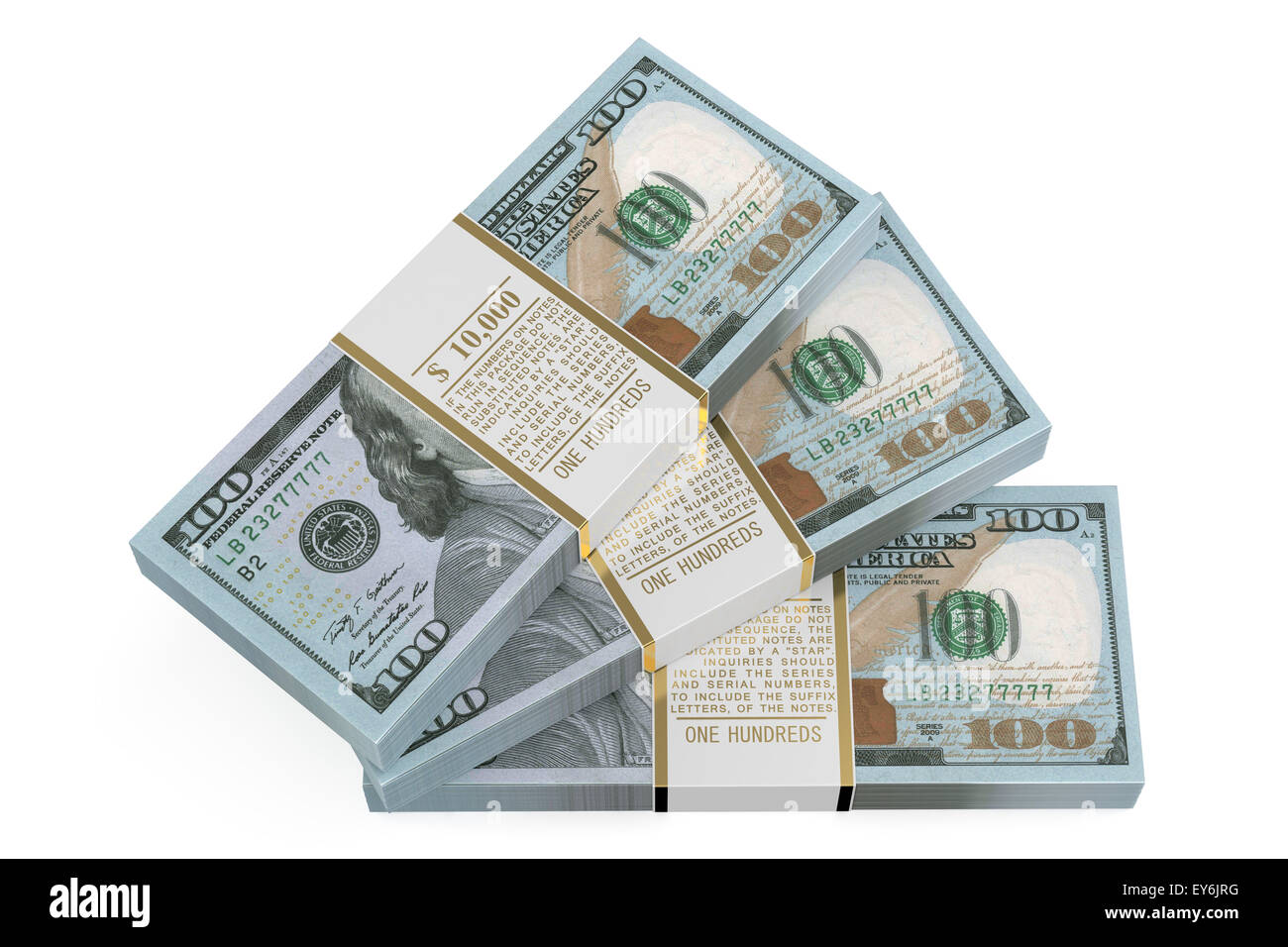 Three packs of dollars isolated on white background Stock Photo - Alamy