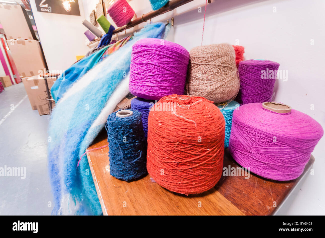 Colourful wools in Avoca Handweavers weaving factory Stock Photo - Alamy