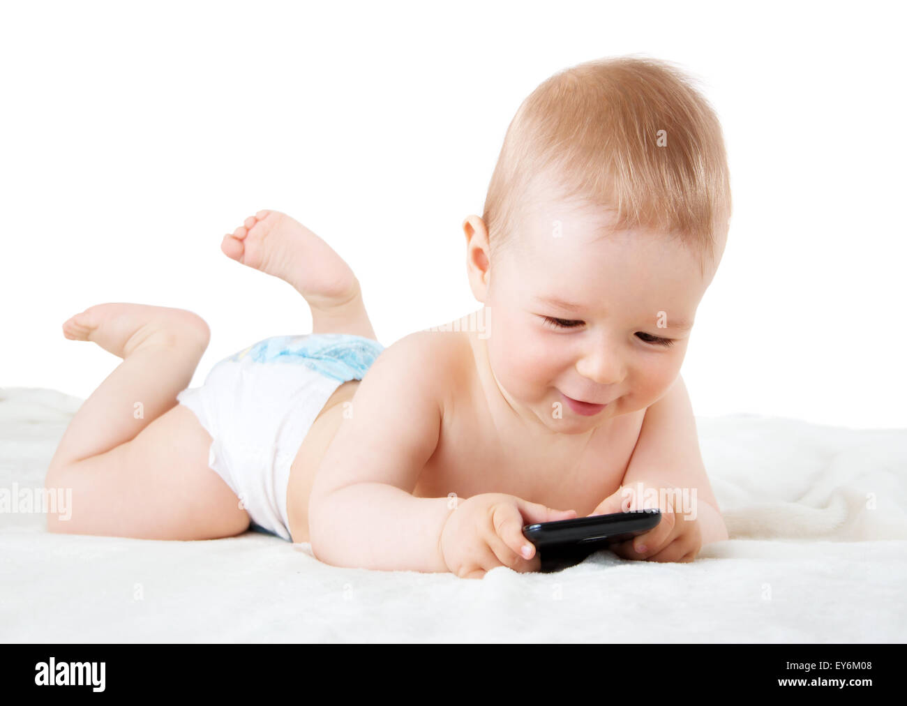 Baby holding a phone Stock Photo - Alamy