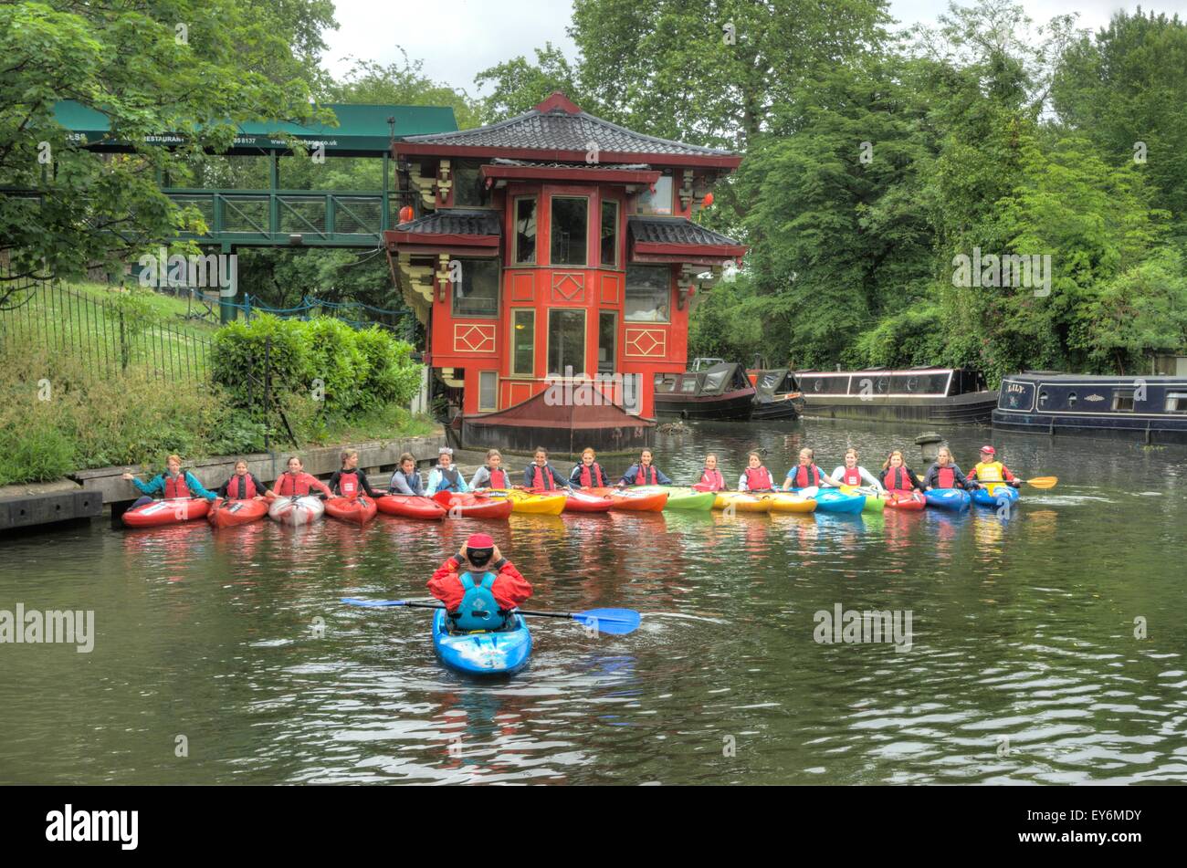 Kayaking group on regents canal kayak lesson Stock Photo - Alamy