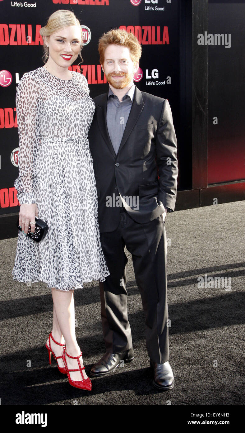 Seth Green and Clare Grant at the Los Angeles premiere of "Godzilla ...