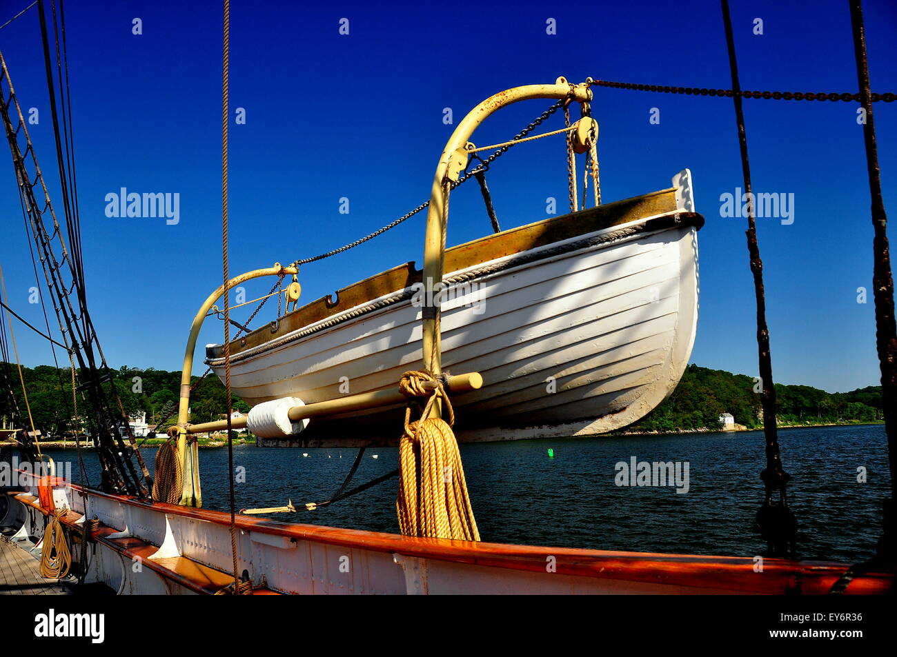 Mystic, Connecticut: Lifeboat on the 1882 three masted full-rigged ...