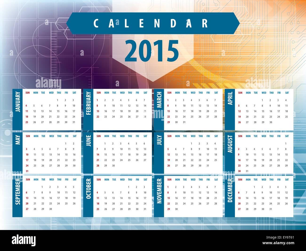 Calendar 2015 with futuristic technology designs Stock Vector Image ...