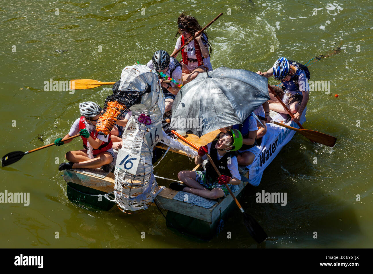 The Annual Raft Race Held On The River Ouse, Lewes, Sussex, UK Stock ...