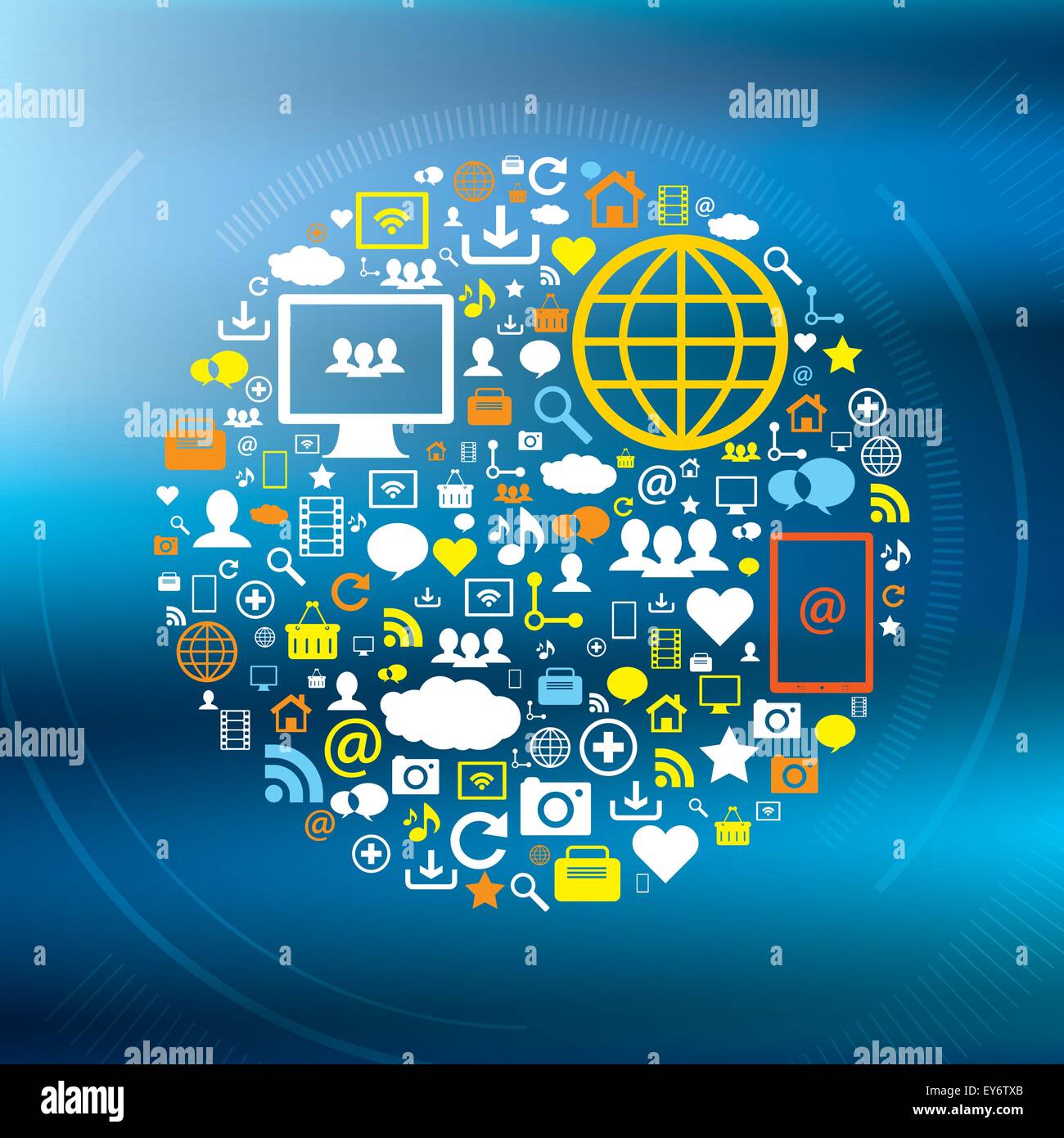 Mobile communication is shaped globe on technology background Stock ...