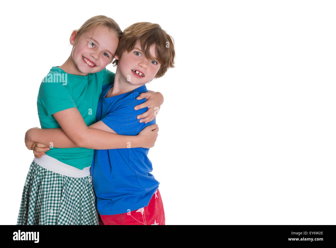 Brother and sister hugging each other with different expressions Stock ...