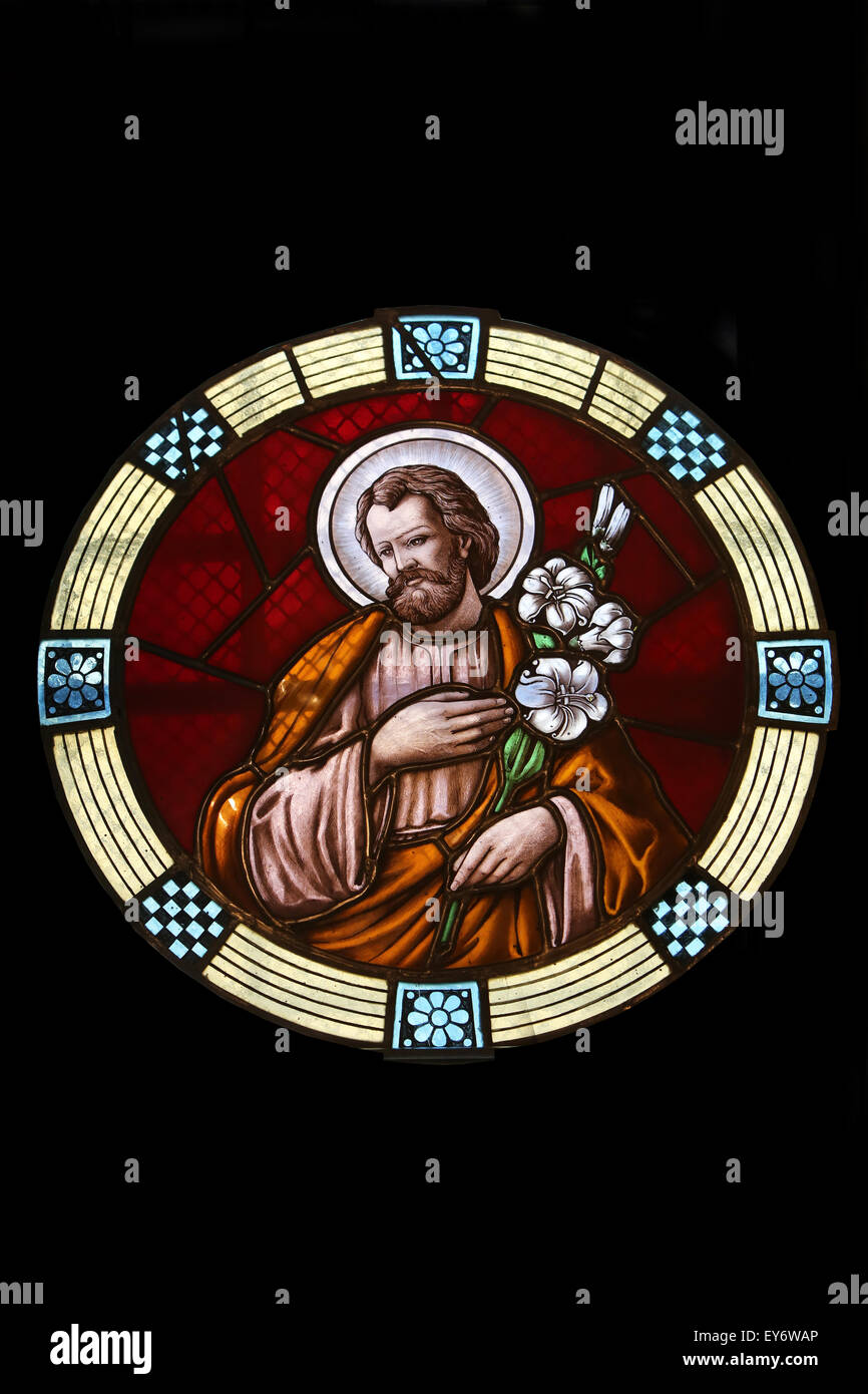 Saint Joseph, stained glass window in Basilica Assumption of the Virgin ...