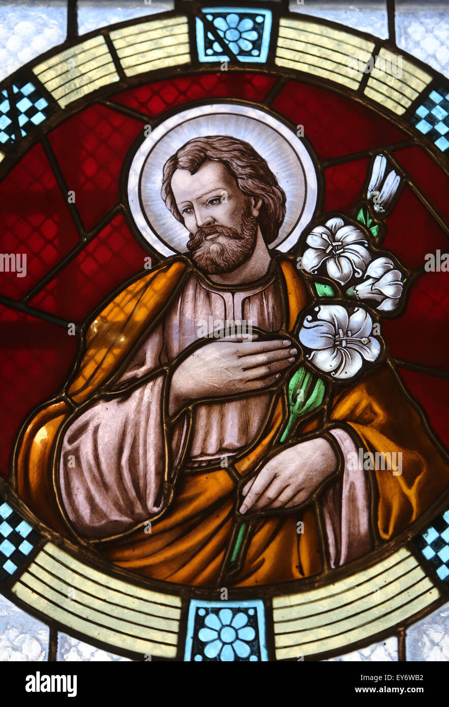 Saint Joseph, stained glass window in Basilica Assumption of the Virgin ...