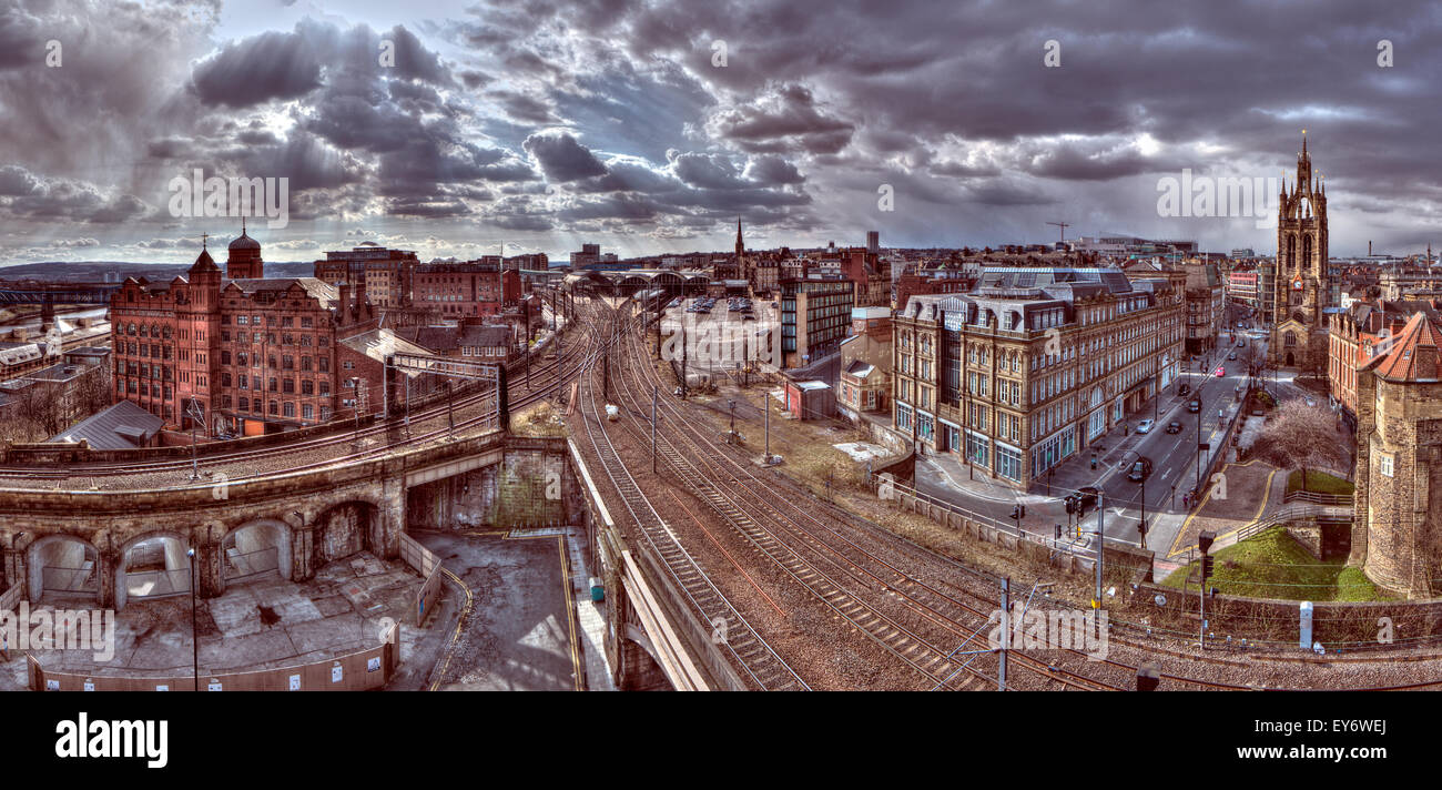 Panoramic landscape view of Newcastle upon Tyne's Central Station shot ...