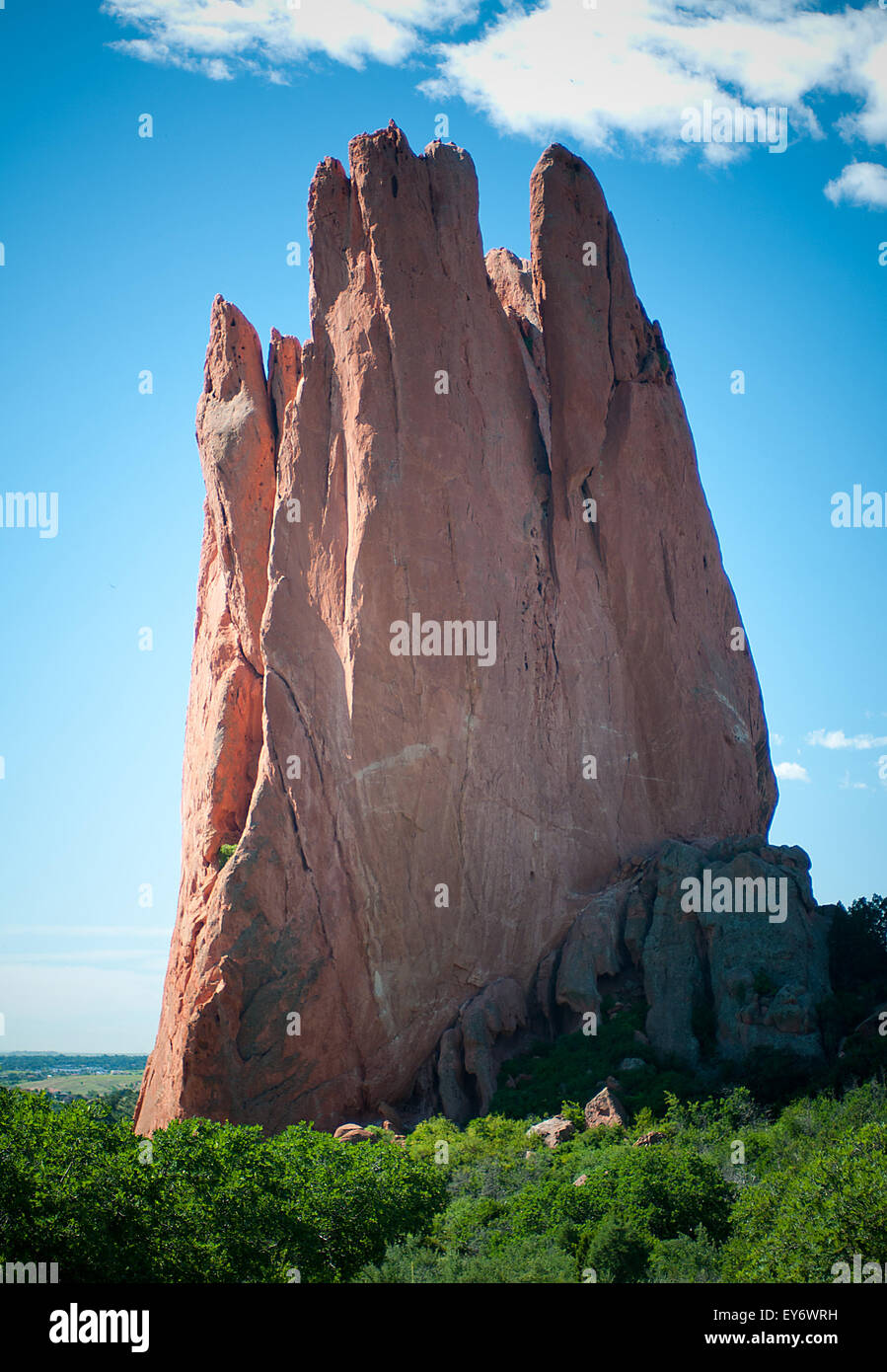 An ancient red sandstone tower in the Garden of the Gods. The Garden of ...