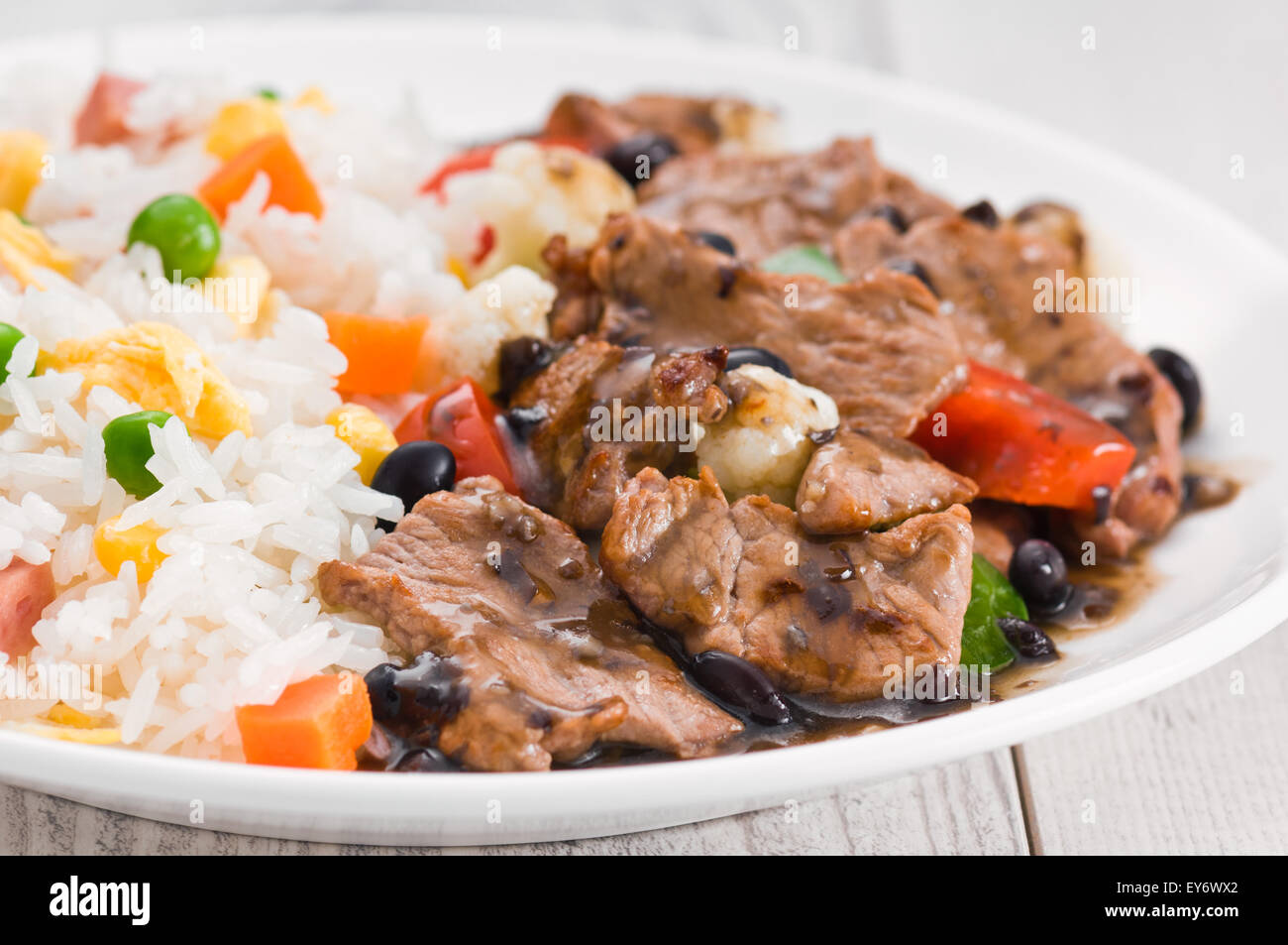 Vegetable beef fried rice with black bean sauce Stock Photo - Alamy