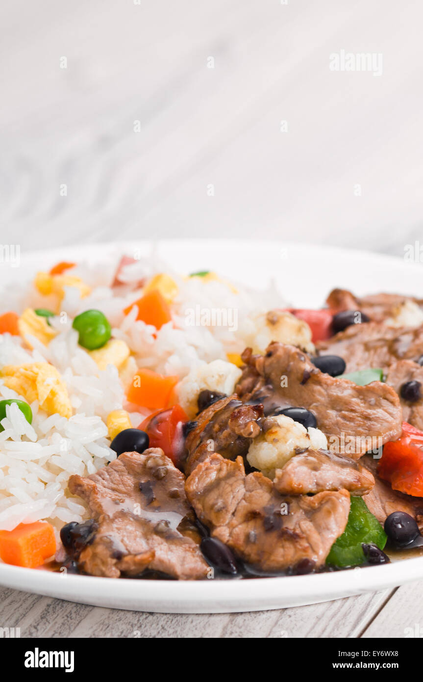Vegetable beef fried rice with black bean sauce Stock Photo - Alamy