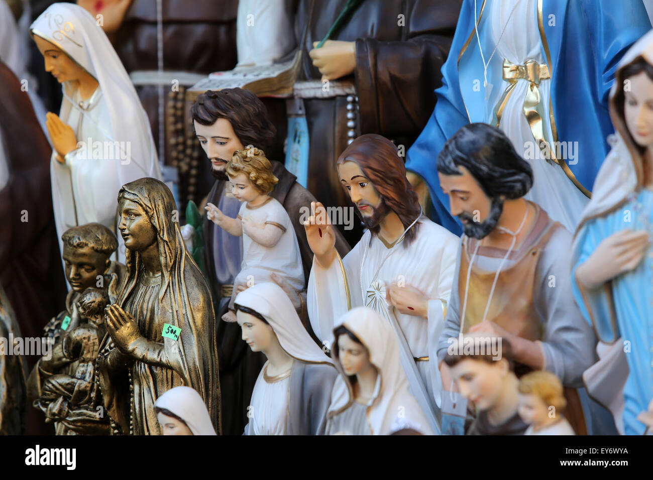 Catholic Religious items, figurines of saints in one of the Souvenir ...