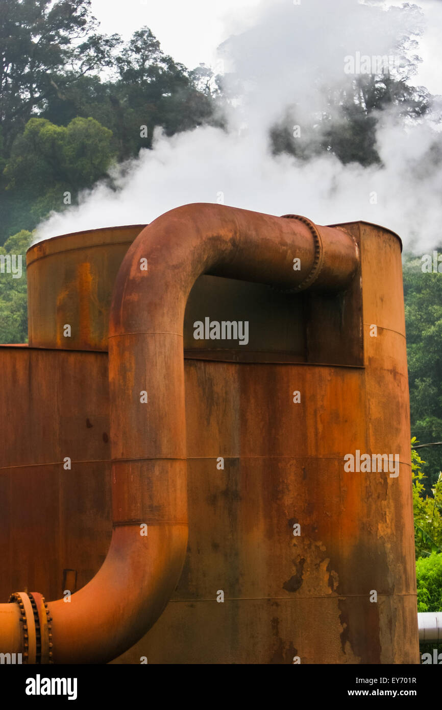 Chimney emitting water gas at Chevron geothermal power plant facility ...