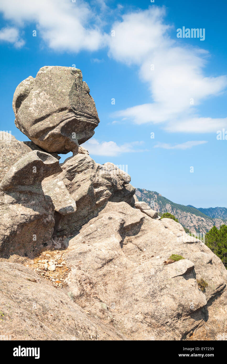 Big round stone on top of the mountain, Corsica island, Ospedale region ...