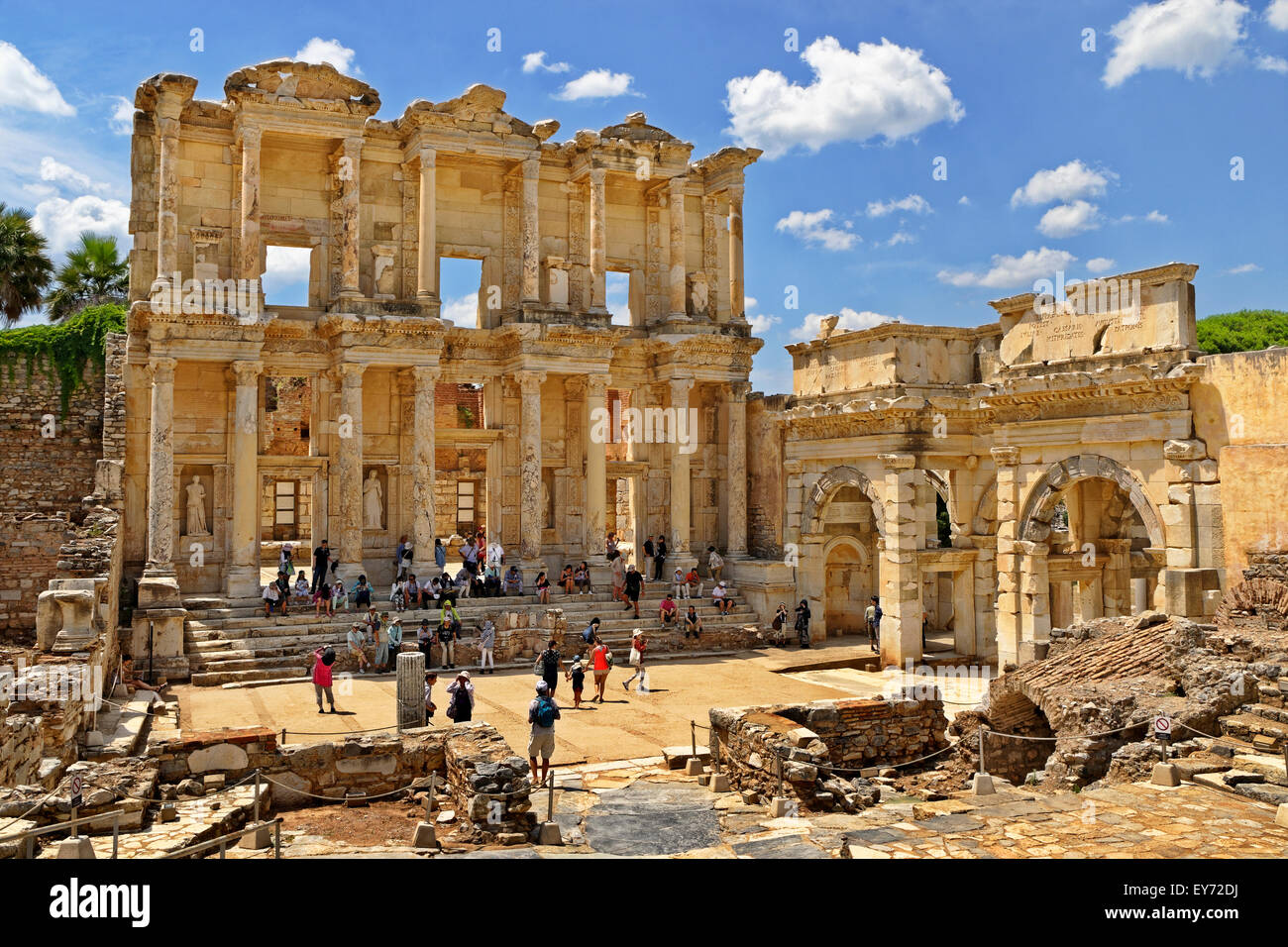 The library of Celsus at the ancient Greek/Roman Empire town of Ephesus ...
