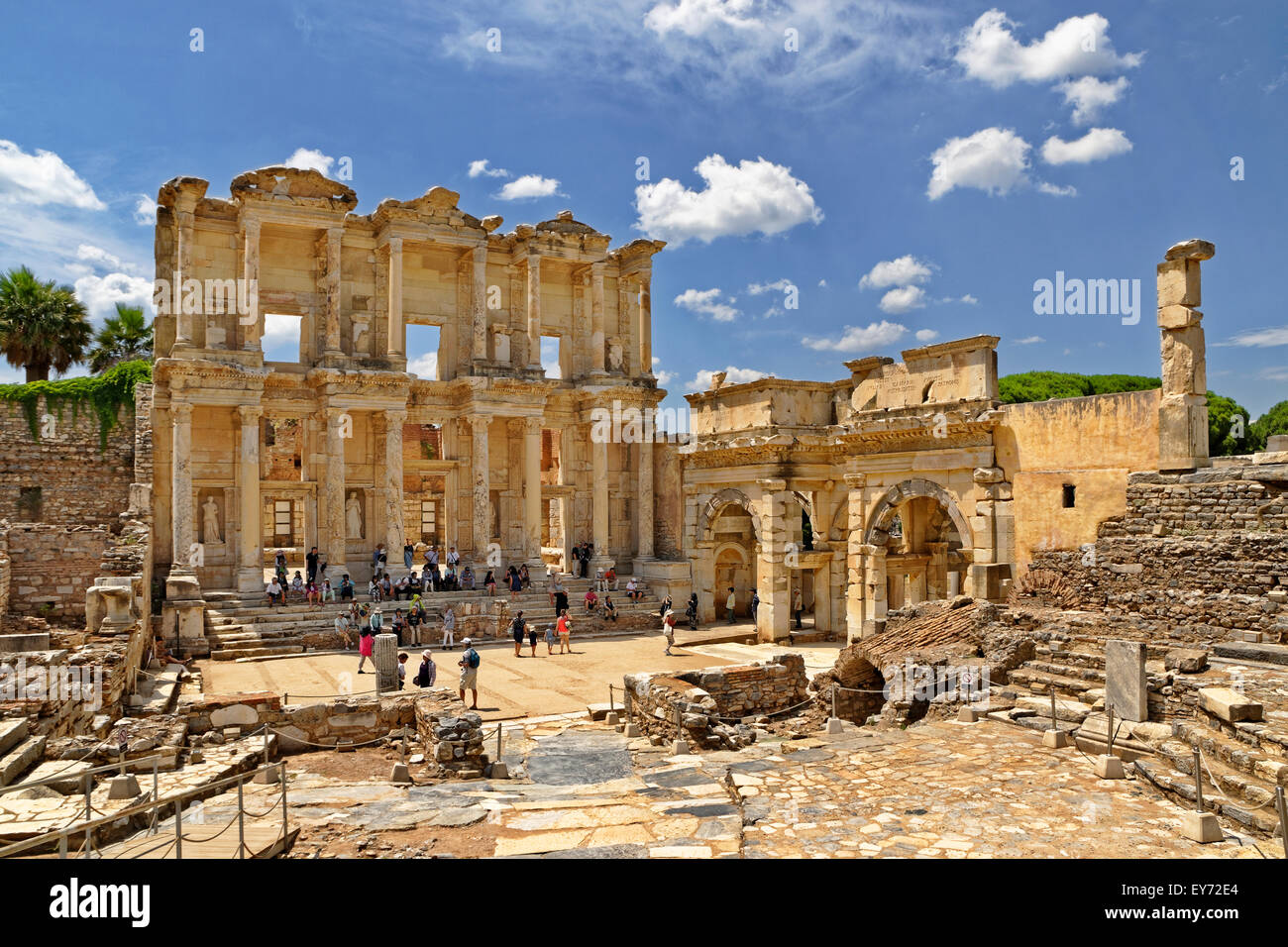The library of Celsus at the ancient Greek/Roman Empire town of Ephesus ...