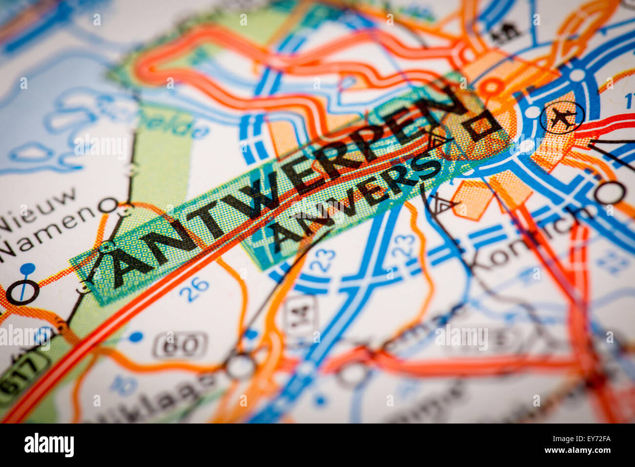 Map Photography: Antwerpen City on a Road Map Stock Photo - Alamy